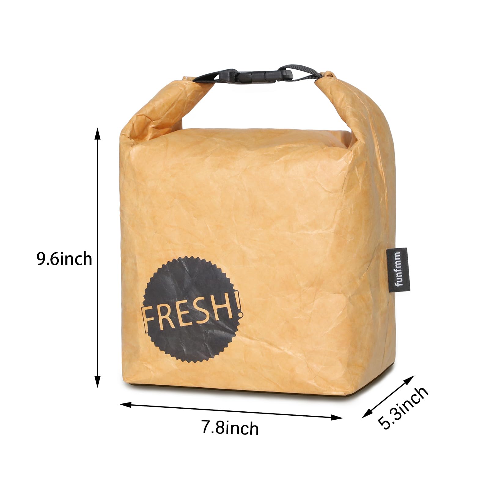 Funfmm Lunch Bag for Women/Men,Reusable Lunch Bag with Water-Resistant Tyvek Material,Insulated Lunch Bag,Lunch Box Containers,Bento Lunch Bag,Lunch Box for Women,Brown Bag