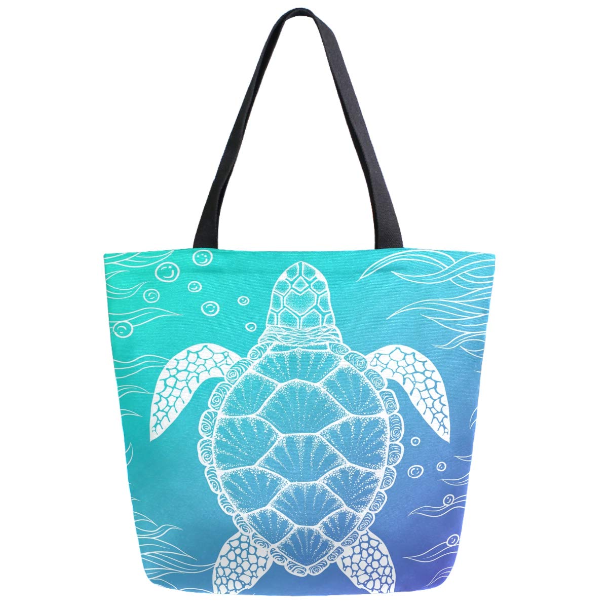 ZzWwR Chic Underwater Sea Turtle Seaweed Print Extra Large Canvas Beach Travel Reusable Grocery Shopping Tote Bag Portable Storage HandBag,Turquoise