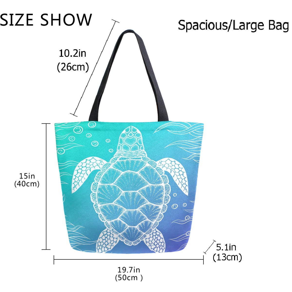 ZzWwR Chic Underwater Sea Turtle Seaweed Print Extra Large Canvas Beach Travel Reusable Grocery Shopping Tote Bag Portable Storage HandBag,Turquoise