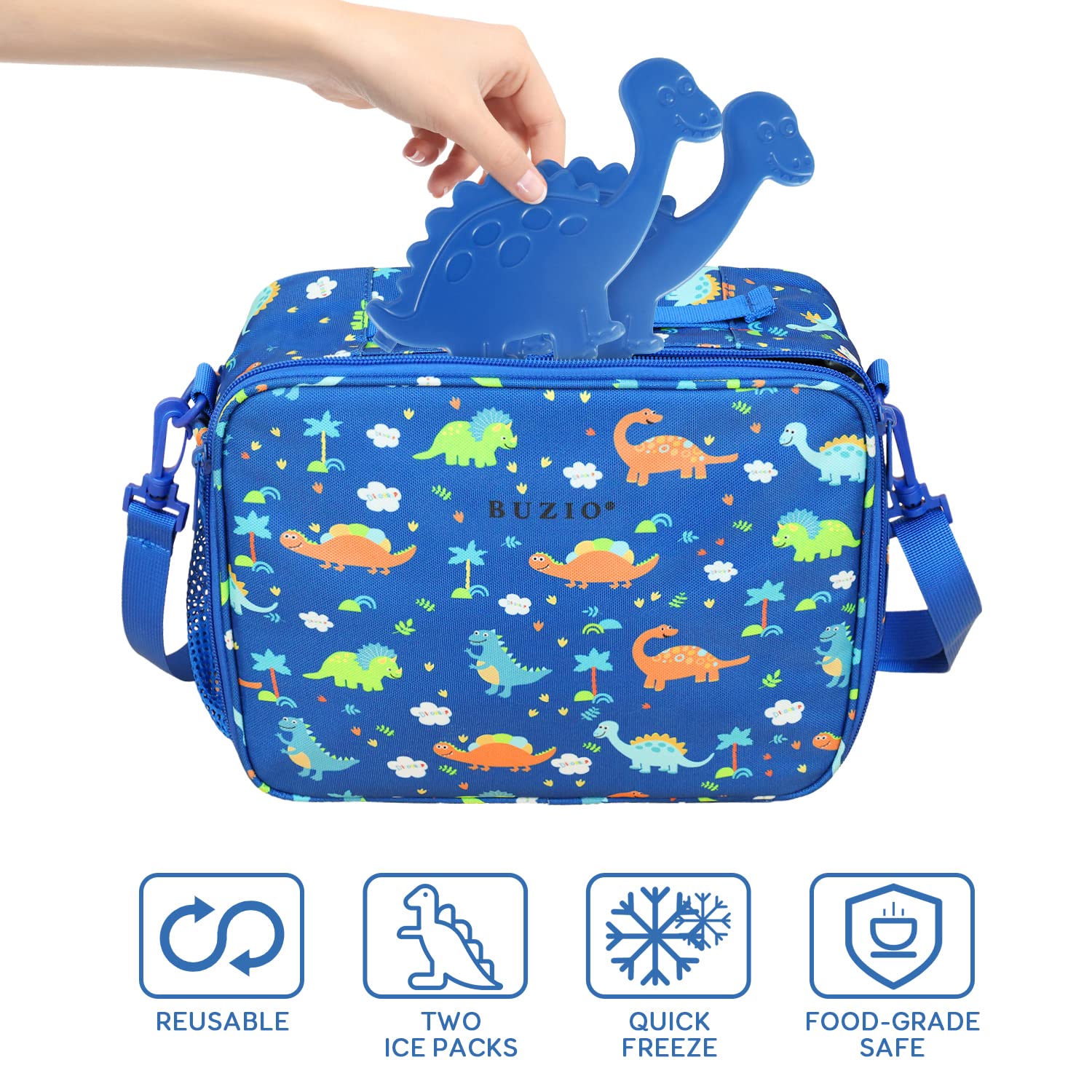 Kids Lunch Box Insulated with 2 Reusable Ice Packs, Large Lunch Bag Soft, Double Insulated, Durable, Water-Resistant Fabric with Zippered Pockets and Bottle Holder, Thermal Meal Tote Kit, Dinosaur