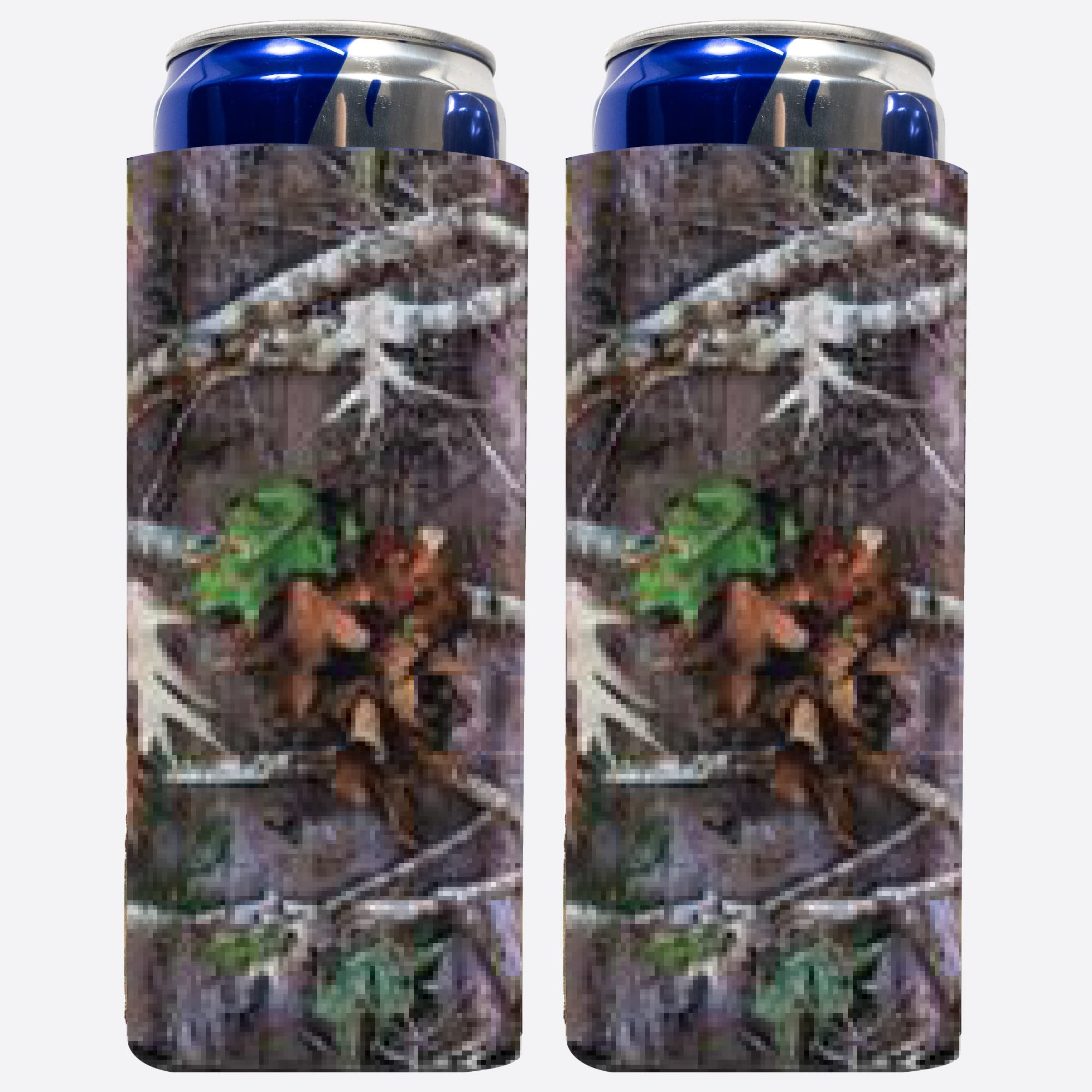 QualityPerfection Slim Can Coolers Sleeves (2 Pack) Insulated, Beer/Energy Drink Premium Neoprene 4mm Thickness Thermocoolers for 12 oz Skinny Beverage Can Covers (Camo Forest)