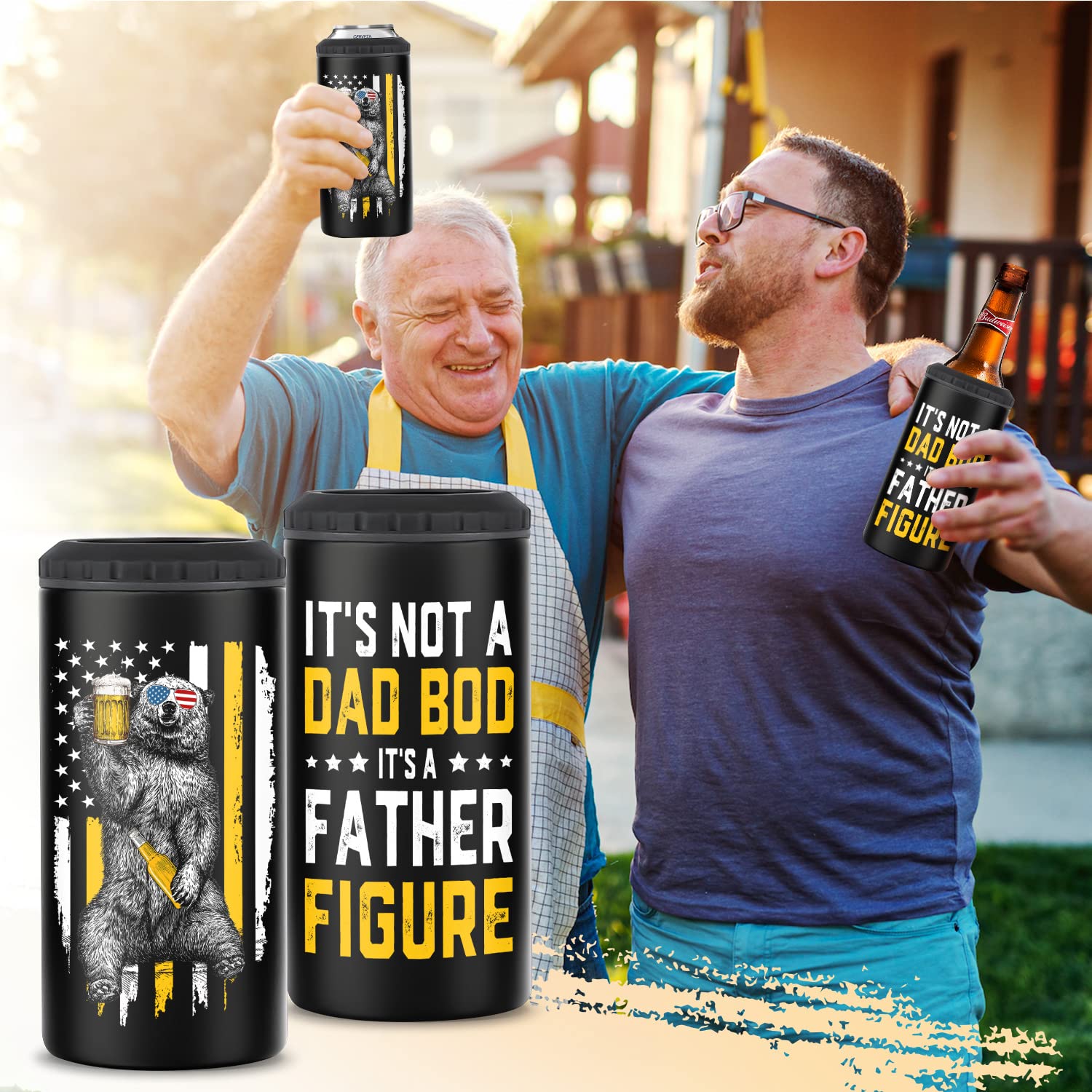 COUPLE FOX Father's Day Funny Gifts - Beer Gift For Men From Wife - Dad Bod Beer Can Cooler - Skinny Can Coozie for 12Oz Cans - Great Gift For Dad on Birthday, Christmas