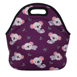 violet mist womens cute reusable neoprene lunch bag insulated lunch box koala animal cartoon thermal lunch bags bag waterproof food handbags koala meal prep travel work gifts for women men lady adult