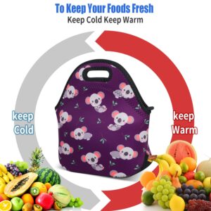 Violet Mist Womens Cute Reusable Neoprene Lunch Bag Insulated Lunch Box Koala Animal Cartoon Thermal lunch bags Bag Waterproof Food Handbags Koala Meal Prep Travel Work Gifts for Women Men Lady Adult