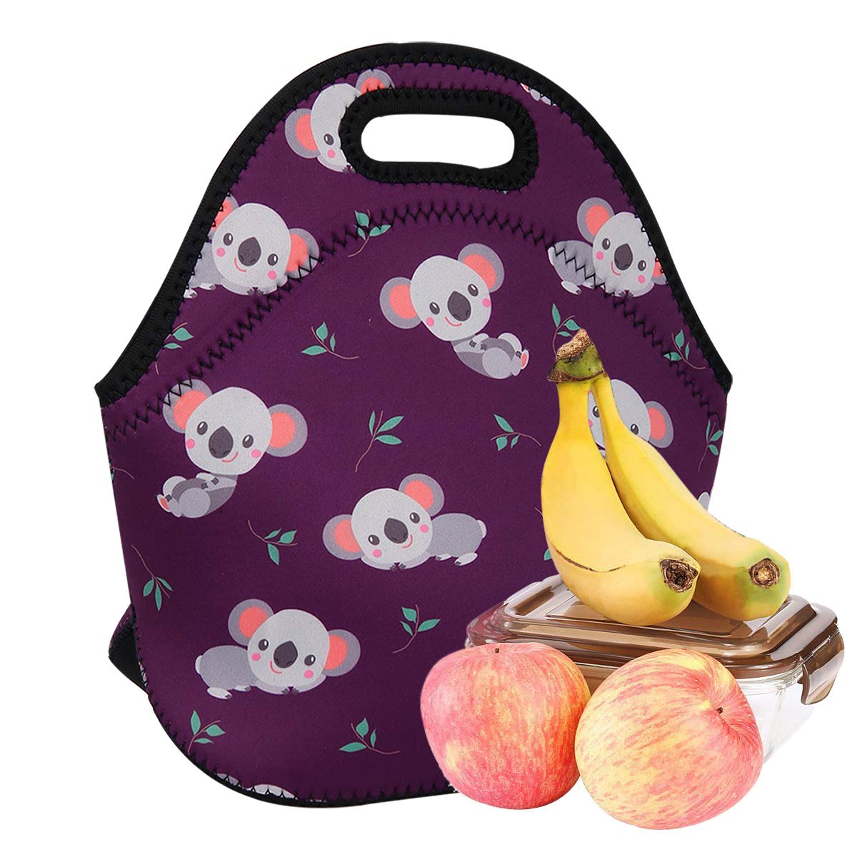 Violet Mist Womens Cute Reusable Neoprene Lunch Bag Insulated Lunch Box Koala Animal Cartoon Thermal lunch bags Bag Waterproof Food Handbags Koala Meal Prep Travel Work Gifts for Women Men Lady Adult