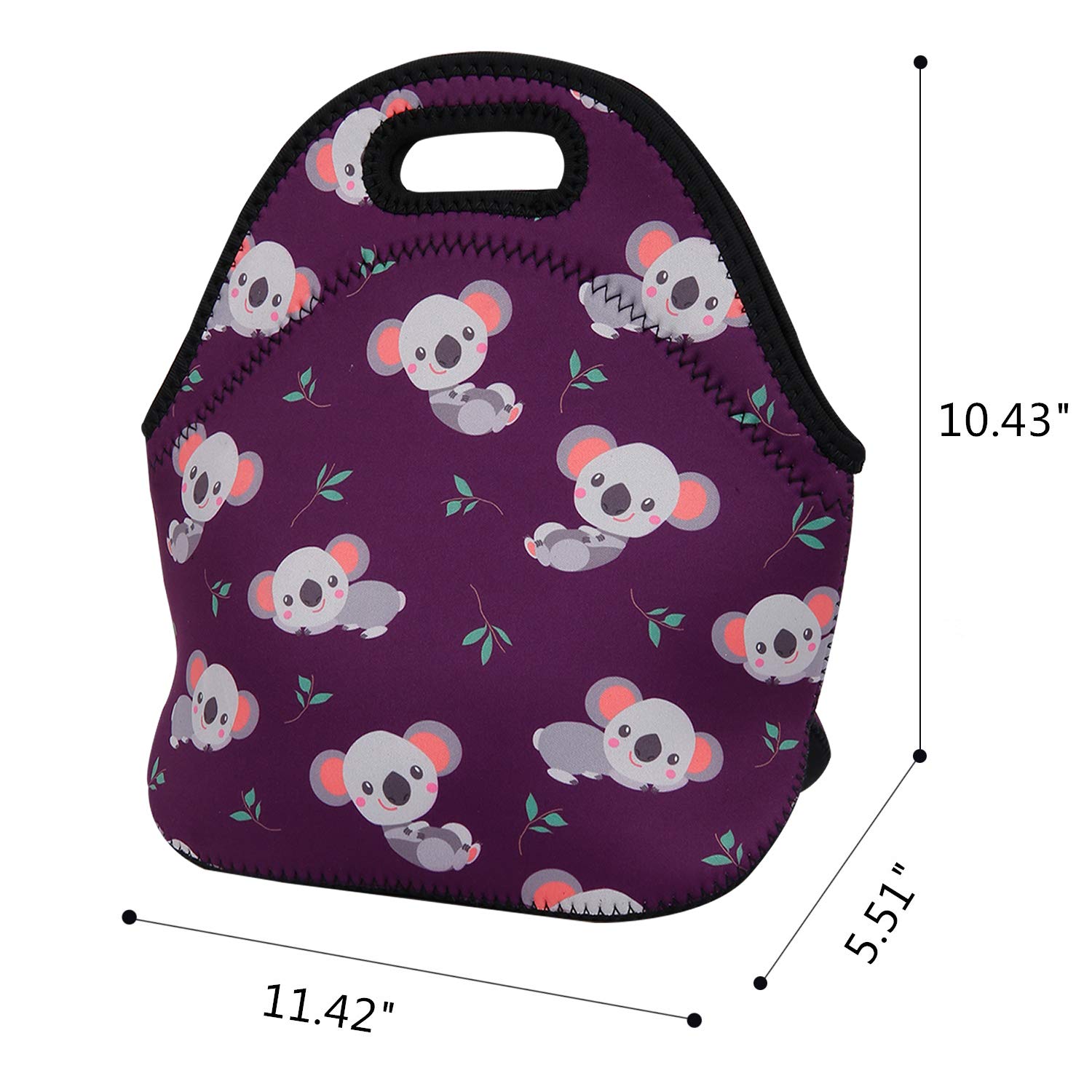 Violet Mist Womens Cute Reusable Neoprene Lunch Bag Insulated Lunch Box Koala Animal Cartoon Thermal lunch bags Bag Waterproof Food Handbags Koala Meal Prep Travel Work Gifts for Women Men Lady Adult