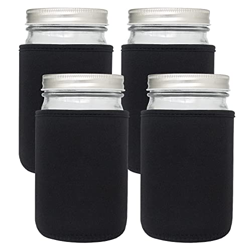 Xumbtvs 32oz Wide Mouth Mason Jar Sleeve, 4 Pcs Insulated Cozy Neoprene Canning Cover fits 24oz and 32oz Regular Mouth Mason jars(Black, 32oz)