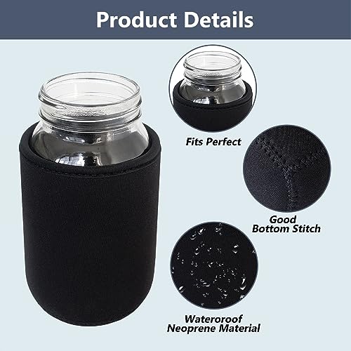 Xumbtvs 32oz Wide Mouth Mason Jar Sleeve, 4 Pcs Insulated Cozy Neoprene Canning Cover fits 24oz and 32oz Regular Mouth Mason jars(Black, 32oz)