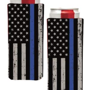 PKM - (2) Back the Blue Thin Blue Line Slim Can Cooler Sleeve - Beer Blank Skinny 12 oz Neoprene Coolie - Perfect For 12oz Red Bull, Michelob Ultra,Truly