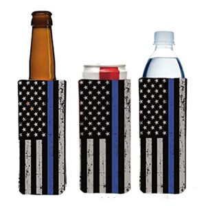 PKM - (2) Back the Blue Thin Blue Line Slim Can Cooler Sleeve - Beer Blank Skinny 12 oz Neoprene Coolie - Perfect For 12oz Red Bull, Michelob Ultra,Truly