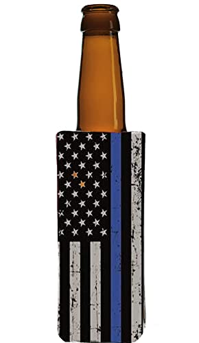 PKM - (2) Back the Blue Thin Blue Line Slim Can Cooler Sleeve - Beer Blank Skinny 12 oz Neoprene Coolie - Perfect For 12oz Red Bull, Michelob Ultra,Truly