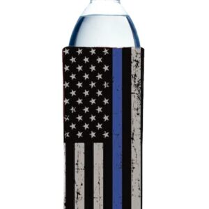 PKM - (2) Back the Blue Thin Blue Line Slim Can Cooler Sleeve - Beer Blank Skinny 12 oz Neoprene Coolie - Perfect For 12oz Red Bull, Michelob Ultra,Truly