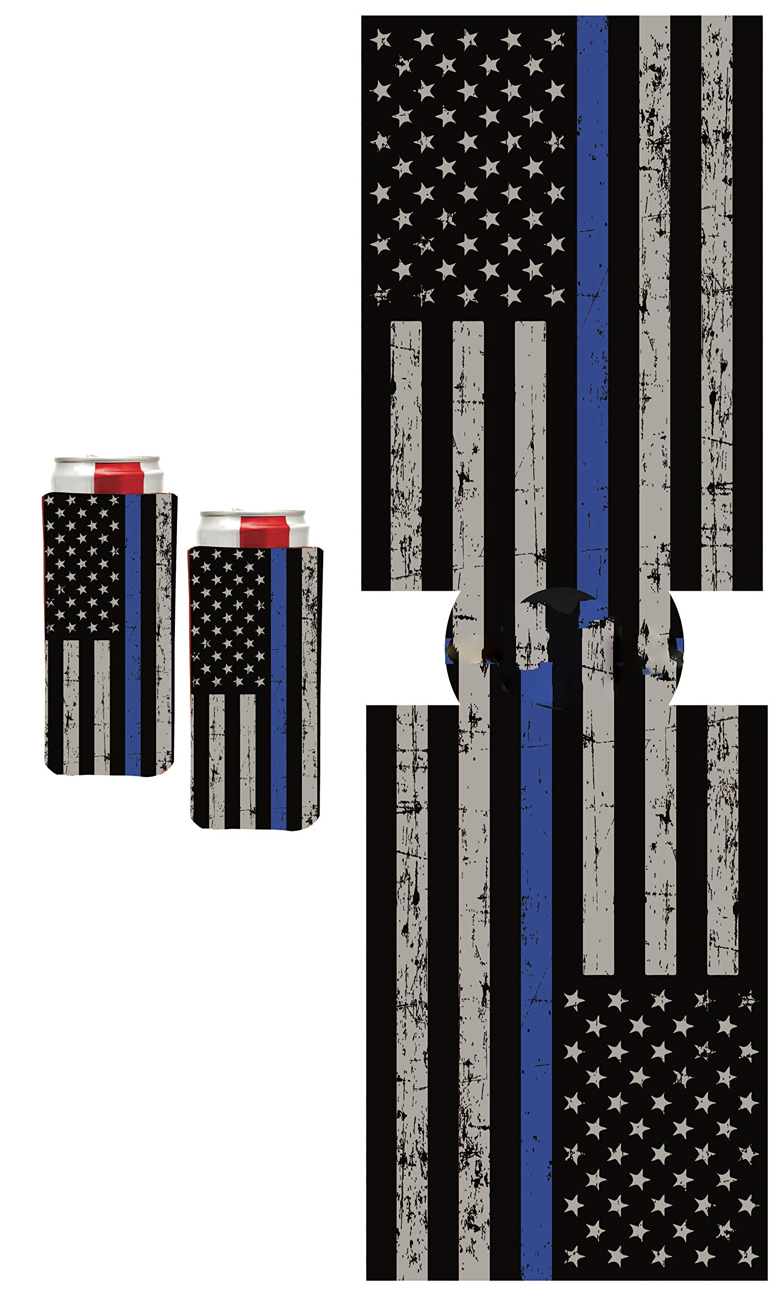 PKM - (2) Back the Blue Thin Blue Line Slim Can Cooler Sleeve - Beer Blank Skinny 12 oz Neoprene Coolie - Perfect For 12oz Red Bull, Michelob Ultra,Truly