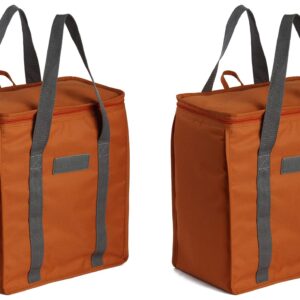 Earthwise Reusable Insulated Grocery Bags Heavy Duty Nylon Thermal Cooler Tote Waterproof with ZipperClosure Keeps food Hot or Cold (2 Pack) (Orange)