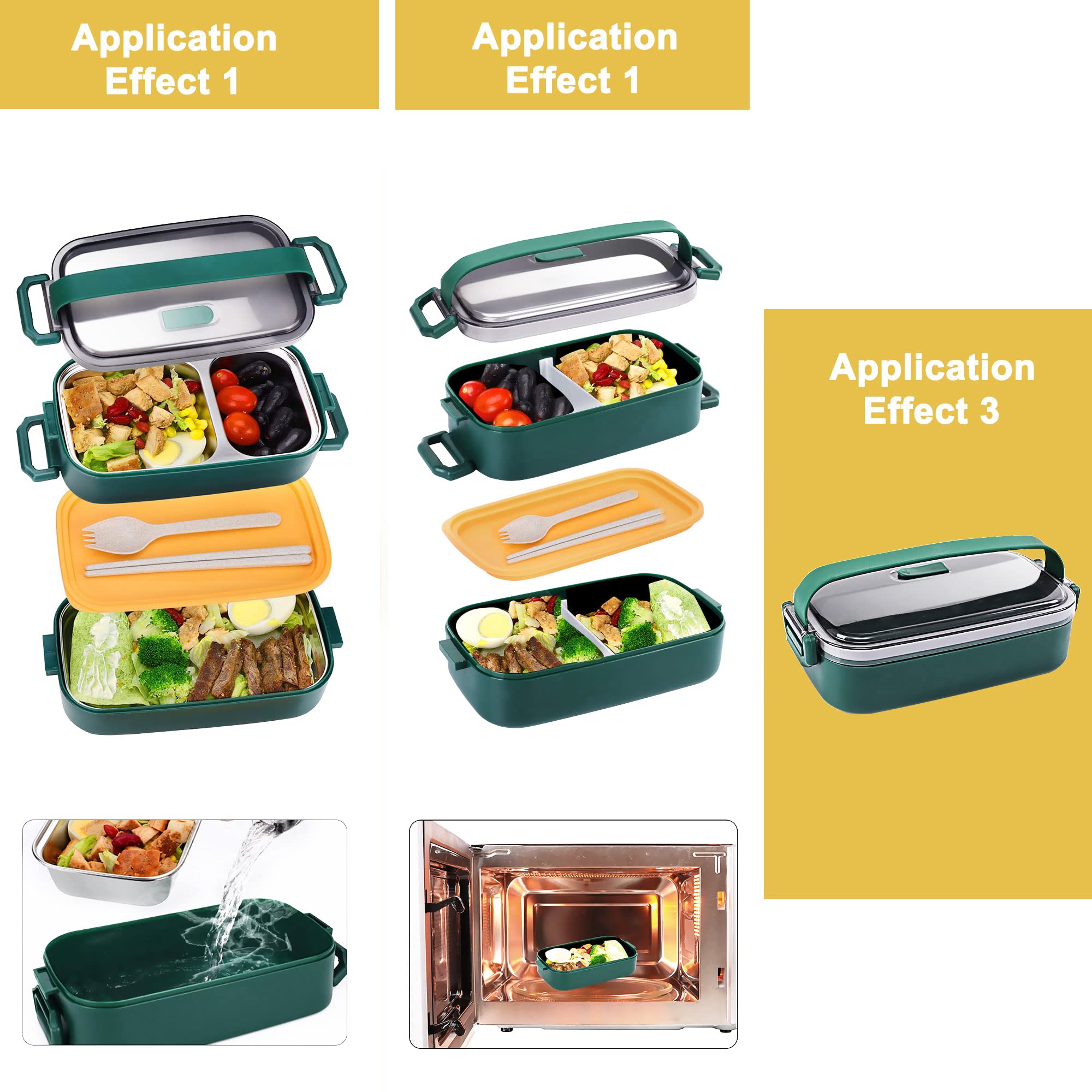 JUBOSYCZ Stainless Steel Bento Box for Adults&Kids,Japanese Leakproof Lunch Box Divided Food Meal Storage Containers Set Stackable 2 Layer for Children School Picnic Green