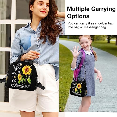 Rcekvoh Sunflower Insulated Lunch Bag Girls You are My Sunshine Gifts Thermal Lunch Box for Women Portable Lunch Tote Bag for School Work with Adjustable Shoulder Strap