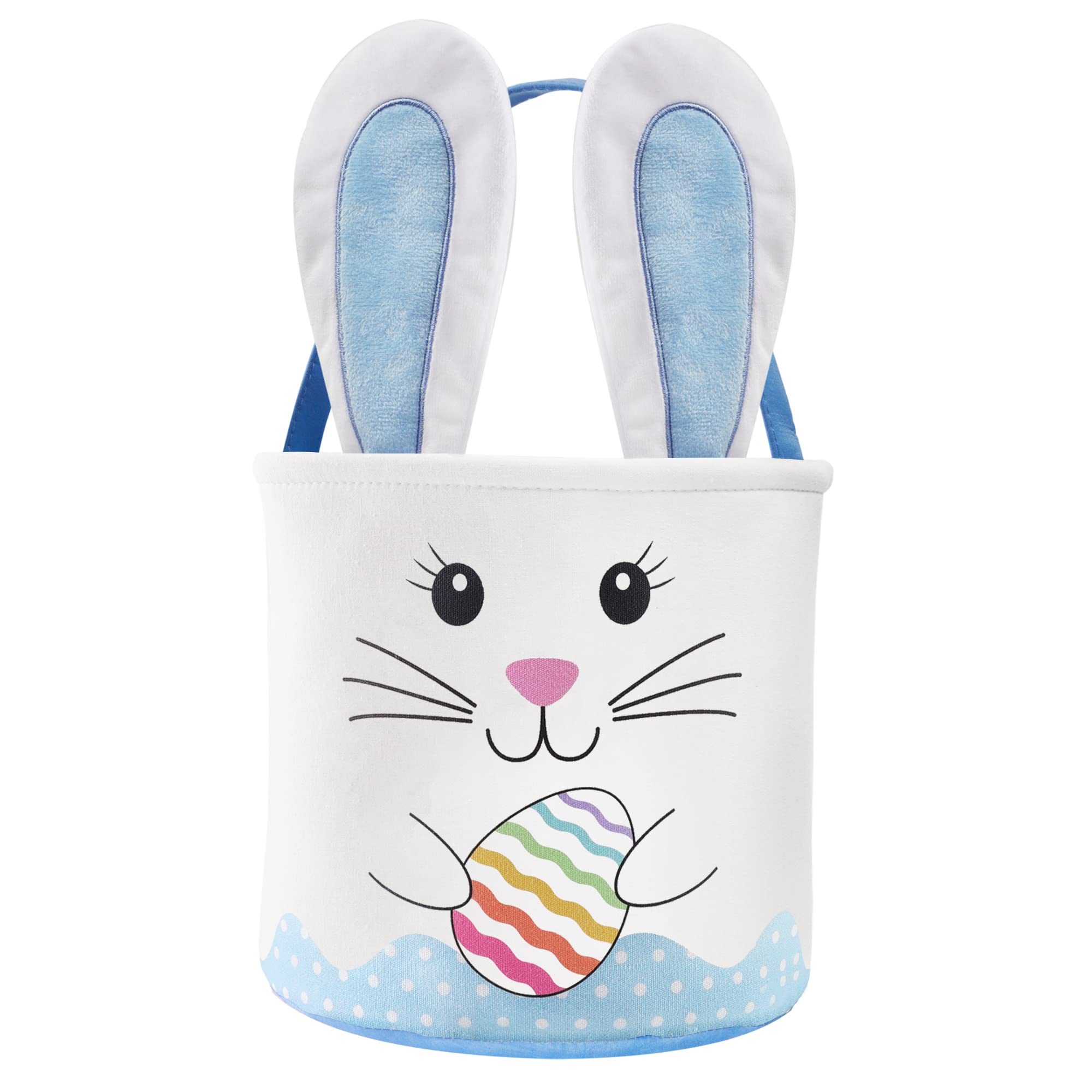 Easter Basket for Kids, Easter Egg Bag with Bunny Ears, Easter Canvas Tote Bag Candy Gift Bag, Easter Bunny Bucket Easter Egg Hunt Game Party Gift (Blue)