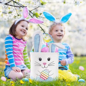 Easter Basket for Kids, Easter Egg Bag with Bunny Ears, Easter Canvas Tote Bag Candy Gift Bag, Easter Bunny Bucket Easter Egg Hunt Game Party Gift (Blue)