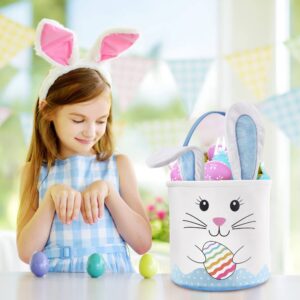 Easter Basket for Kids, Easter Egg Bag with Bunny Ears, Easter Canvas Tote Bag Candy Gift Bag, Easter Bunny Bucket Easter Egg Hunt Game Party Gift (Blue)