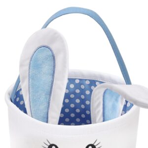 Easter Basket for Kids, Easter Egg Bag with Bunny Ears, Easter Canvas Tote Bag Candy Gift Bag, Easter Bunny Bucket Easter Egg Hunt Game Party Gift (Blue)