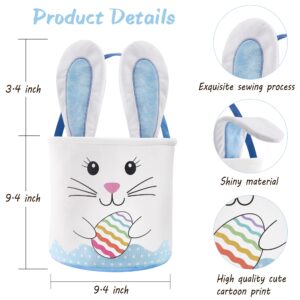 Easter Basket for Kids, Easter Egg Bag with Bunny Ears, Easter Canvas Tote Bag Candy Gift Bag, Easter Bunny Bucket Easter Egg Hunt Game Party Gift (Blue)