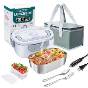 lavaed 60w electric lunch box - fast heating, leakproof, large capacity, portable, safe, easy to clean, 3 in 1, gray