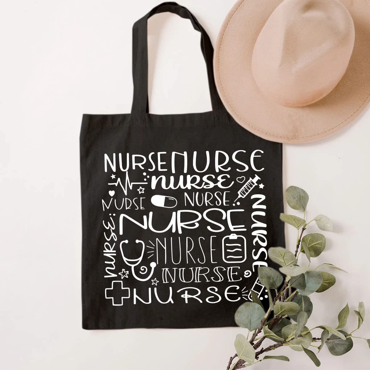 SAUIVD Nurse Canvas Tote Bag Nursing Student RN Registered Gifts Shoulder Shopping Reusable Cotton Canvas Tote Bag