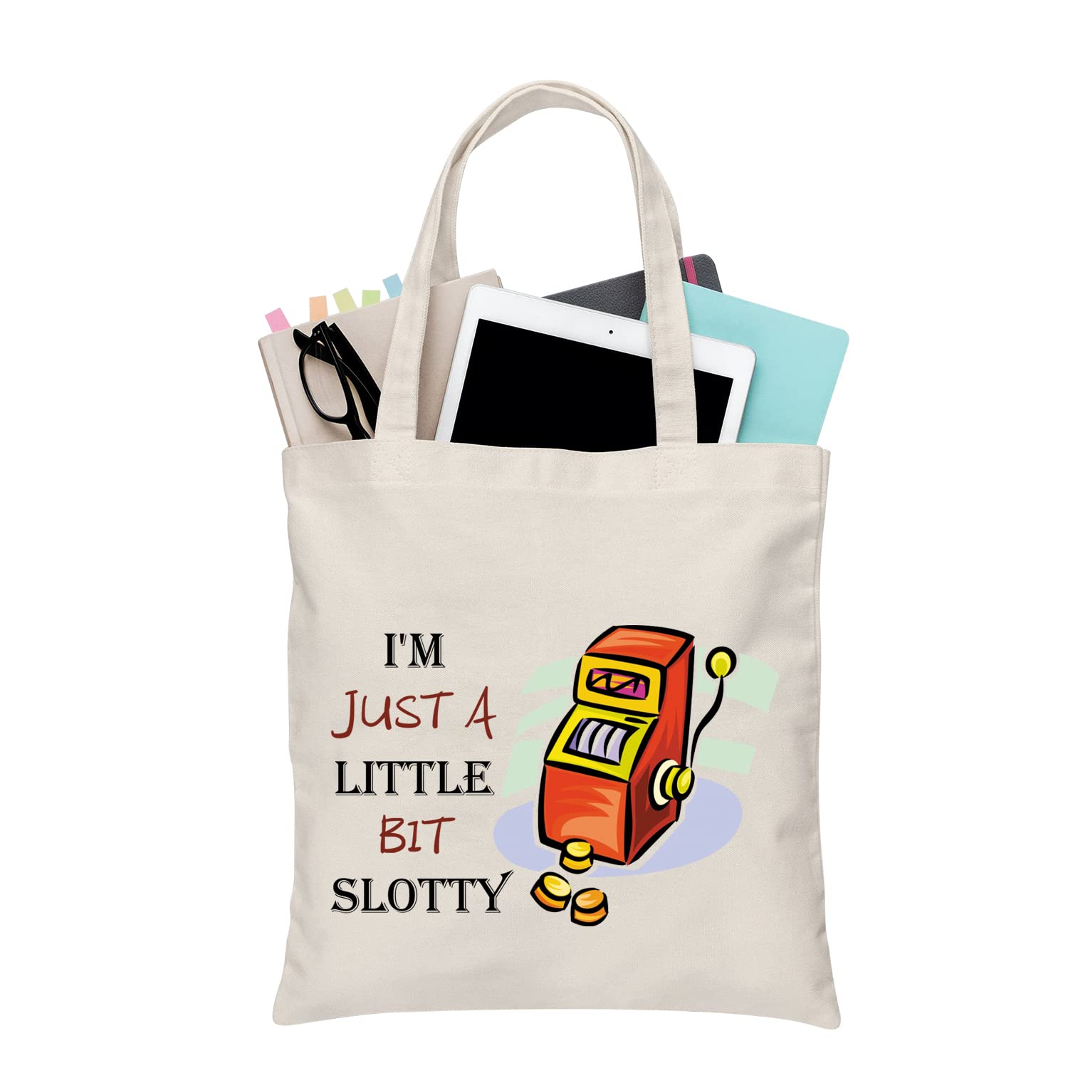 BDPWSS Funny Gambling Tote Bag Casino Lover Gift I'm Just a Little Bit Slotty Slot Machine Zipper Pouch For Gambler Gift (Just Slotty TG)