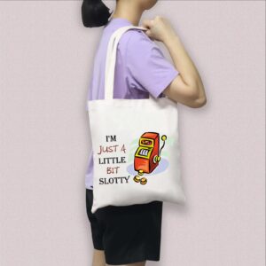 BDPWSS Funny Gambling Tote Bag Casino Lover Gift I'm Just a Little Bit Slotty Slot Machine Zipper Pouch For Gambler Gift (Just Slotty TG)