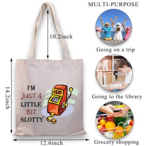 BDPWSS Funny Gambling Tote Bag Casino Lover Gift I'm Just a Little Bit Slotty Slot Machine Zipper Pouch For Gambler Gift (Just Slotty TG)