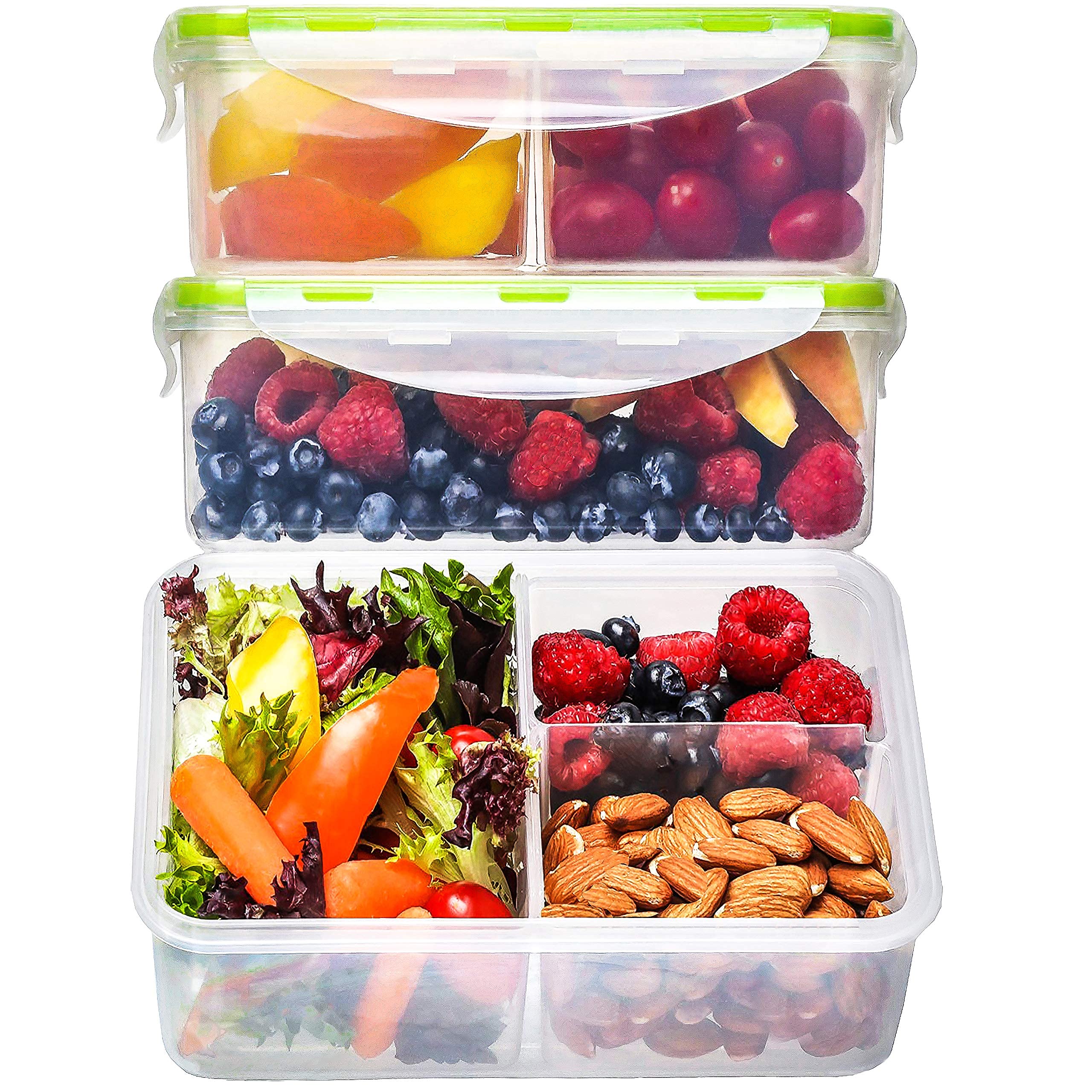 Bento Box Lunch Containers for Adults & Kids (4 Pack, 39 oz) - Lunch Box Meal Prep Containers with Lids - Microwave, Freezer, & Dishwasher Safe, Leakproof Reusable Food Prep Containers, 3 Compartments