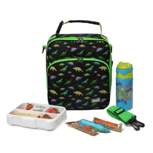 VASCHY Lunch Boxes Bag for Kids, Reusable Lunch Box Containers for Boys and Girls with Detachable Shoulder Strap, Insulated Lunch Coolers for School Cute Dinosaur