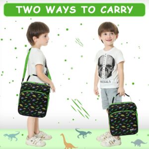 VASCHY Lunch Boxes Bag for Kids, Reusable Lunch Box Containers for Boys and Girls with Detachable Shoulder Strap, Insulated Lunch Coolers for School Cute Dinosaur