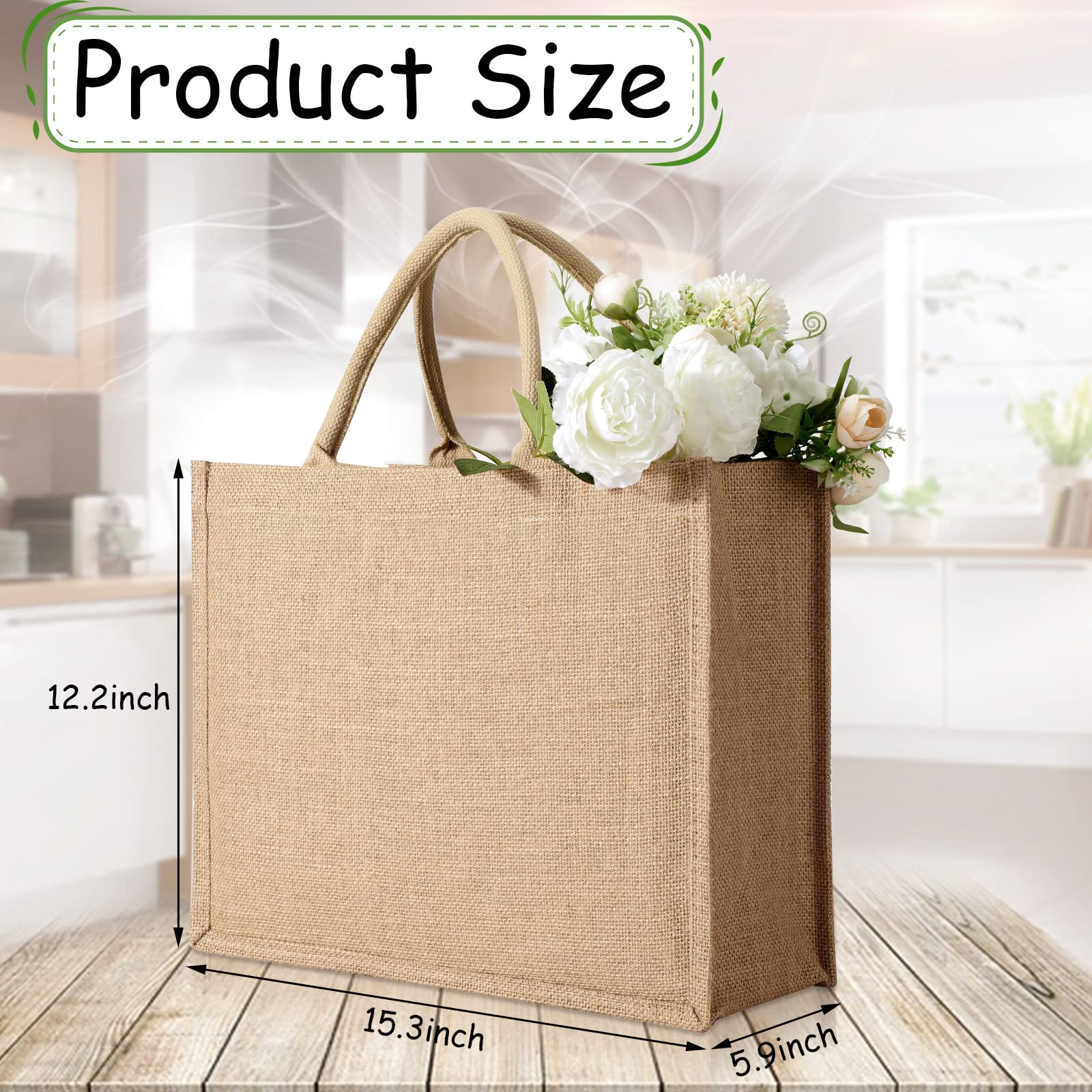 Reginary 24 Pack Burlap Jute Tote Bags Bulk Large Jute Tote Bags with Handles