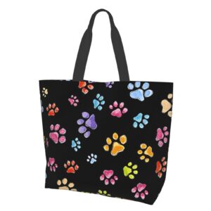 Colorful Dog Gone Pawful Paws Waterproof Tote Bag Women Large Capacity Shoulder Grocery Shopping Bags