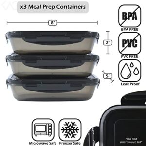 Innovator Cube Meal Prep Lunch Bag with 3 BPA-Free, Reusable, Microwavable, Freezer Safe, Portion-Controlled Containers, Lunch Box with Storage Pockets (Black)