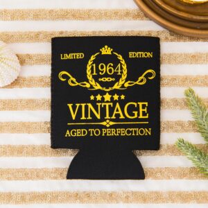 Crisky Vintage 1964 Can Coolers 60th Birthday Beer Sleeve Party Favor 60th Birthday Decoarions Black and Gold, Can Insulated Covers Neoprene Coolers for Soda, Beer, Beverage, 12 pcs