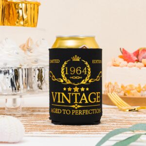 Crisky Vintage 1964 Can Coolers 60th Birthday Beer Sleeve Party Favor 60th Birthday Decoarions Black and Gold, Can Insulated Covers Neoprene Coolers for Soda, Beer, Beverage, 12 pcs