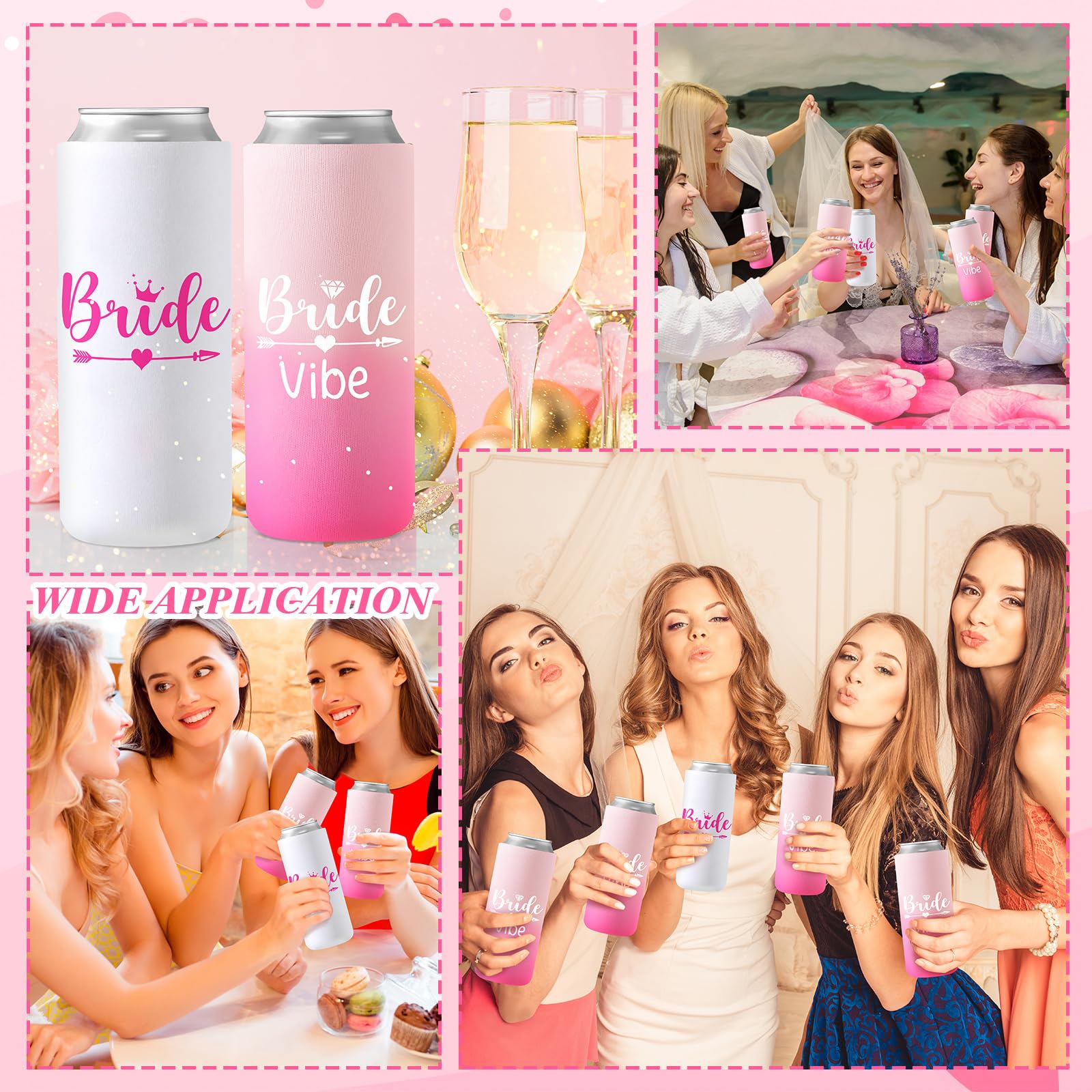 Roowest 12 Pcs Bachelorette Party Can Sleeves Brides Babes Can Cooler Wedding Party Favor for Bridesmaids Bachelorette Party Supplies for Wedding Bridal Shower Party Bridesmaid Gifts(3.5 x 5.9'')