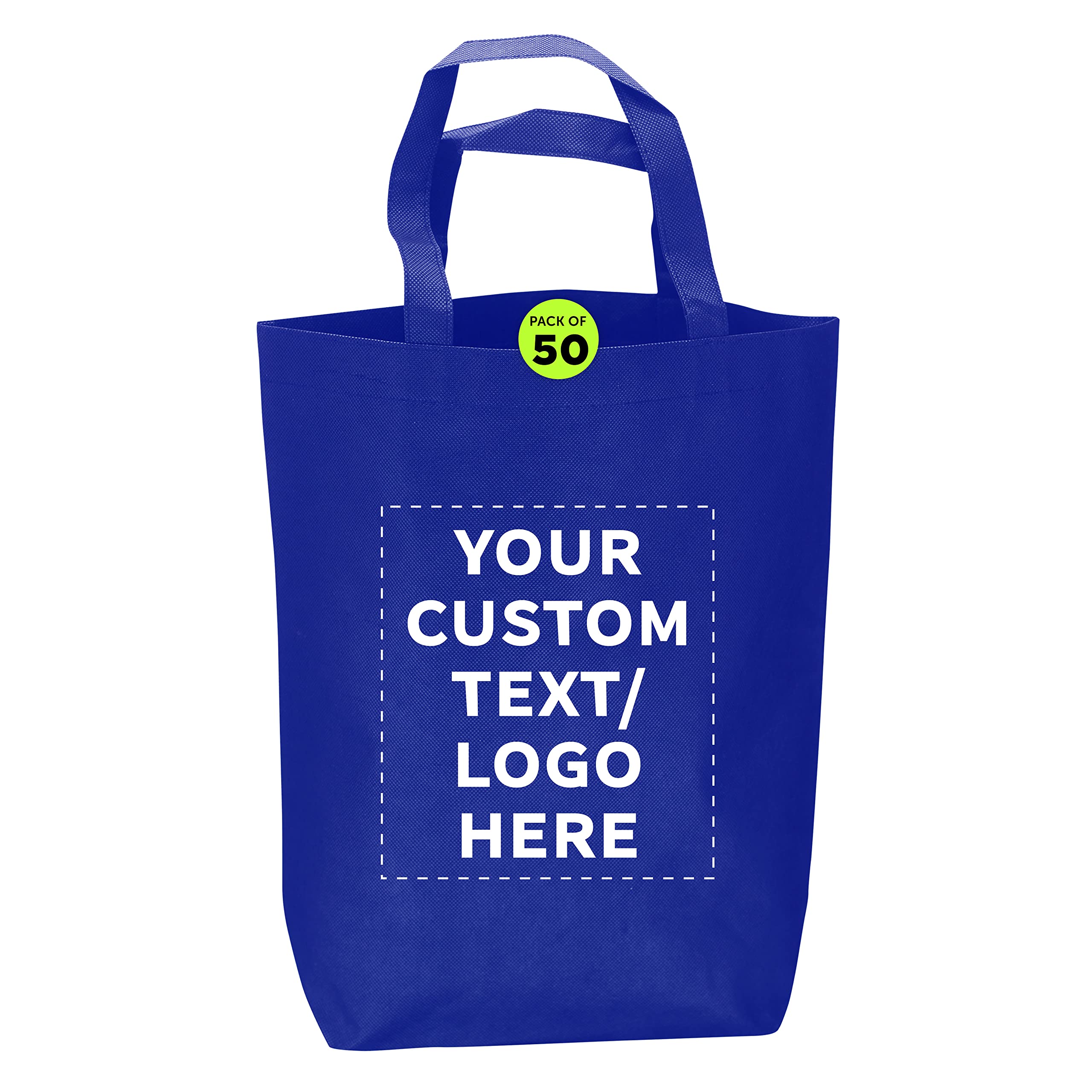 DISCOUNT PROMOS Custom Large Reusable Heavy Duty Tote Bag - 50 Pack - Personalized Logo, Text - Beach Shopping Bag - Reflex Blue