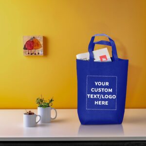 DISCOUNT PROMOS Custom Large Reusable Heavy Duty Tote Bag - 50 Pack - Personalized Logo, Text - Beach Shopping Bag - Reflex Blue