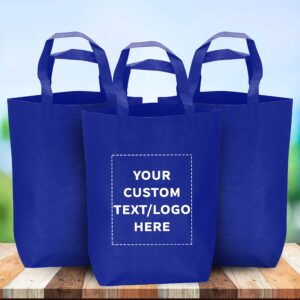 DISCOUNT PROMOS Custom Large Reusable Heavy Duty Tote Bag - 50 Pack - Personalized Logo, Text - Beach Shopping Bag - Reflex Blue