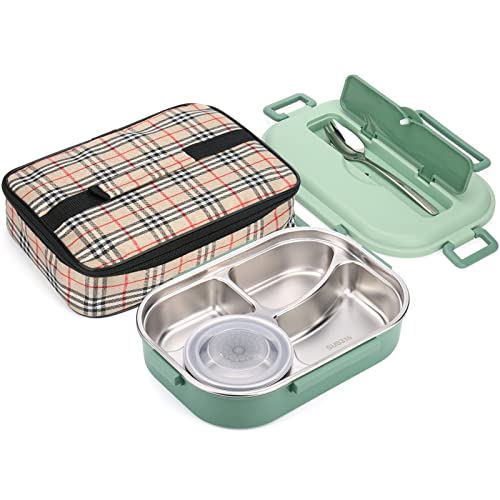 GESPERT Bento Box for Adult, Large 1500ML Capacity 316 Stainless Steel Bento Lunch Box Container with Insulated Bag and Durable Spork, Microwave/Freezer/Dishwasher Safe (Green)