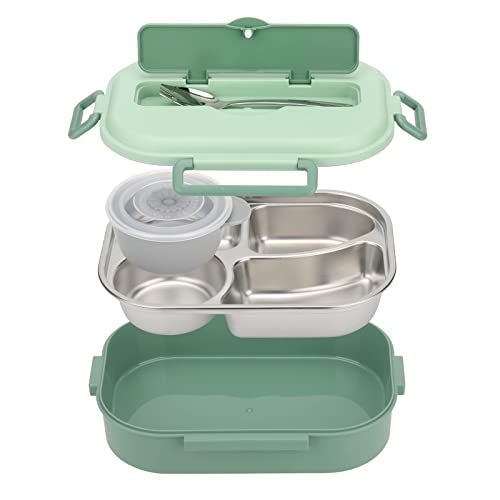 GESPERT Bento Box for Adult, Large 1500ML Capacity 316 Stainless Steel Bento Lunch Box Container with Insulated Bag and Durable Spork, Microwave/Freezer/Dishwasher Safe (Green)