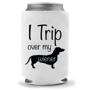 dachshund dog beer holder - trip over my weiner | funny novelty can cooler coolie huggie | beer beverage holder - beer gifts home - quality neoprene no fade can cooler