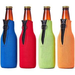 juvale beer bottle insulator sleeves (4 pack) neoprene cooler with zipper assorted colors