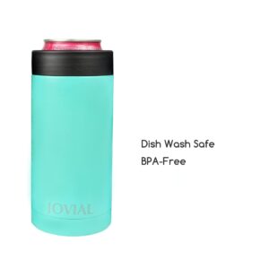 JOVIAL 16 Oz Insulated Stainless Steel Can Cooler,double wall insulated Can holder/insulator/Coozie,Tall Boy Sleeve for all 16 Oz beer/soda/pop/coke Cans. (16 Oz, Black+Seafoam, 2)