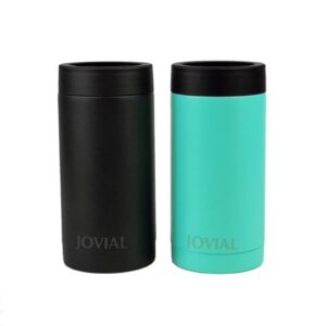 JOVIAL 16 Oz Insulated Stainless Steel Can Cooler,double wall insulated Can holder/insulator/Coozie,Tall Boy Sleeve for all 16 Oz beer/soda/pop/coke Cans. (16 Oz, Black+Seafoam, 2)