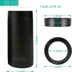 JOVIAL 16 Oz Insulated Stainless Steel Can Cooler,double wall insulated Can holder/insulator/Coozie,Tall Boy Sleeve for all 16 Oz beer/soda/pop/coke Cans. (16 Oz, Black+Seafoam, 2)