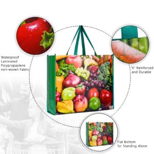 Kitchen Reusable Grocery Bags Set of 6 Heavy Duty Foldable Shopping Tote with 6 Pcs Mesh Produce Bags for Groceries Food Strong Durable Extra Large Bulk Fruit Vegetable Bag with Handles Easy to Clean